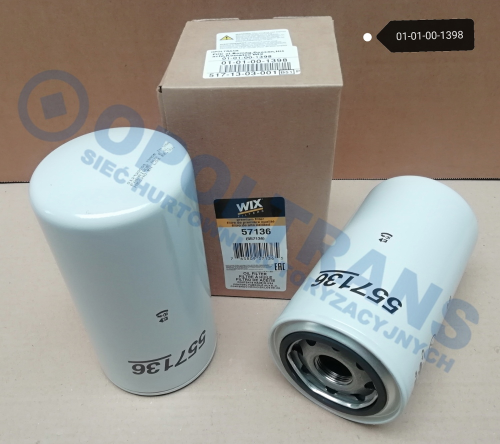 Opoltrans - Filtr ol.Bomag,Doosan,Hitachi,Komatsu WIX , 01-01-00-1398